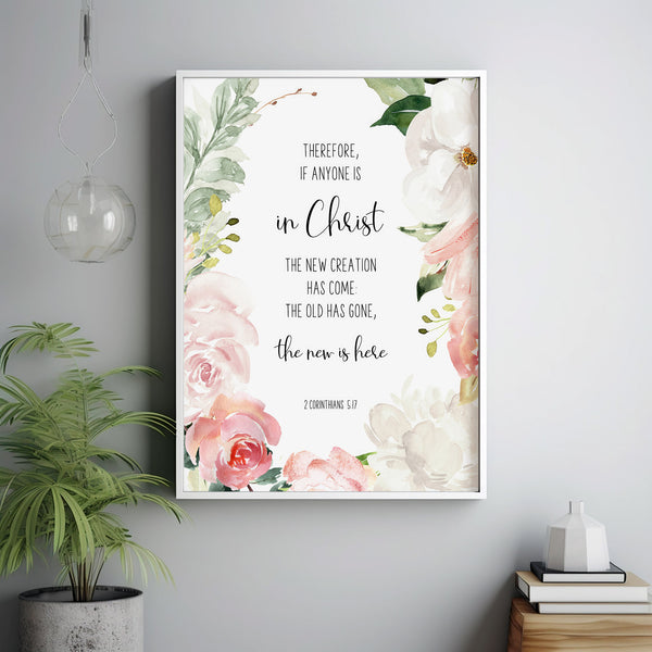 2 Corinthians 5:17 'The New Creation' Bible Verse Poster - Modern Scri ...