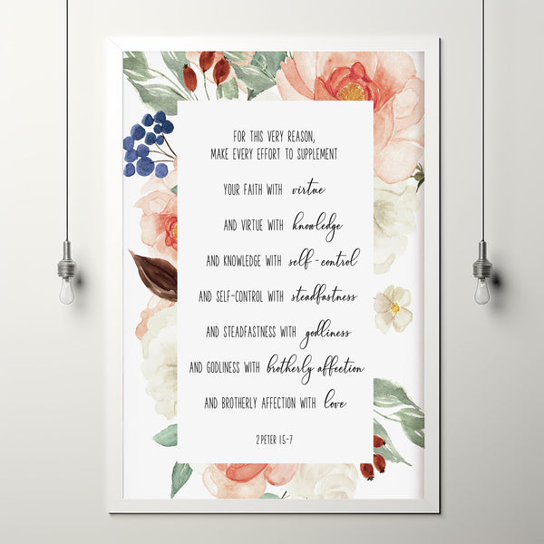 2 Peter 1:5-7 'Make Every Effort' Floral Bible Verse Wall Art - Inspir ...