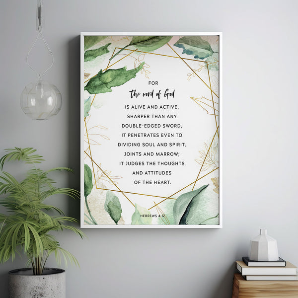Hebrews 4:12 'The Word of God' Bible Verse Scripture Poster - Powerful ...