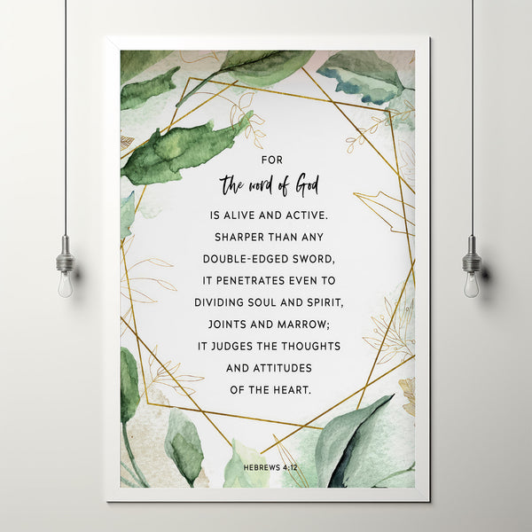 Hebrews 4:12 'The Word of God' Bible Verse Scripture Poster - Powerful ...