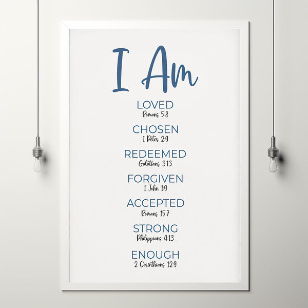 I Am Bible Verse Affirmations Poster Wall Art, Boy Christian Nursery D ...
