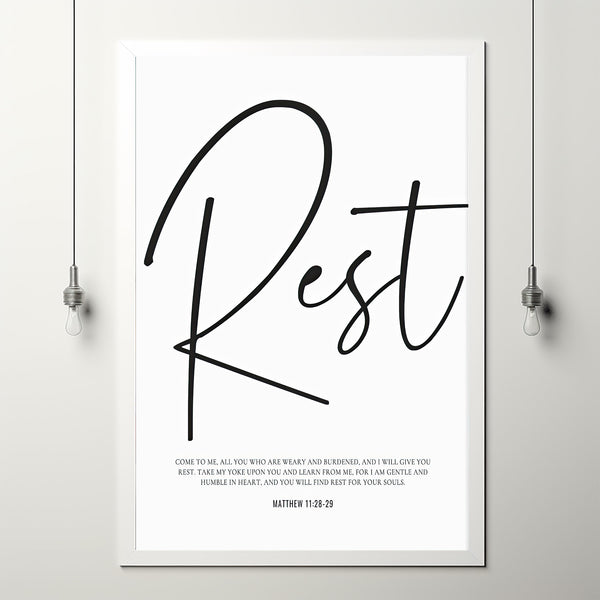 I will give you rest, Matthew 1128-29, Bible Verse Poster, Christian W ...