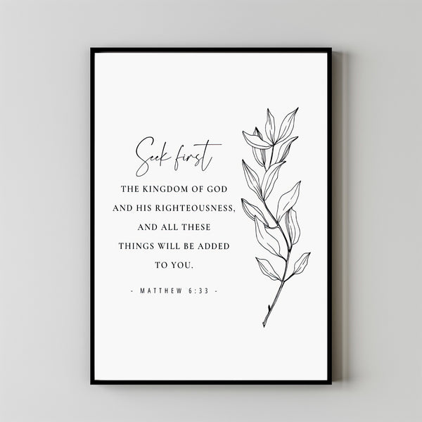 Matthew 633 Seek First the Kingdom of God Wall Art Print Bible Verse W ...