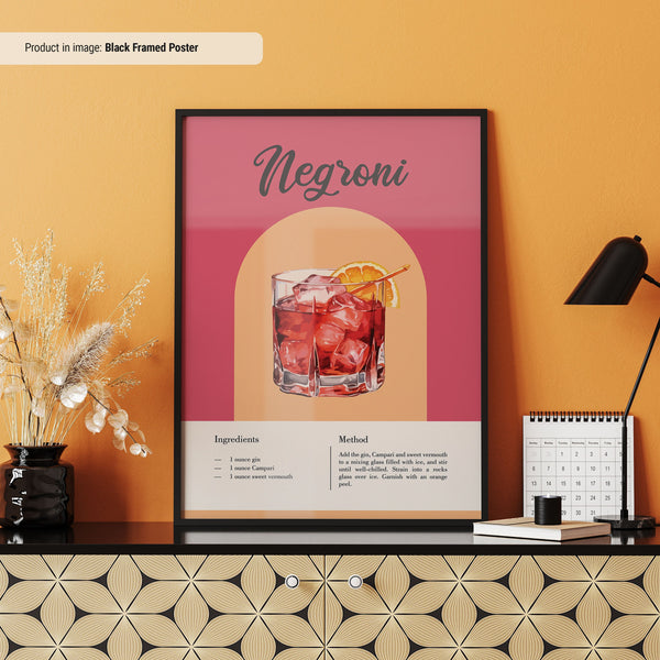 Negroni Recipe Poster Classic Cocktail Recipes Poster Colorful Cocktai – mythicwall