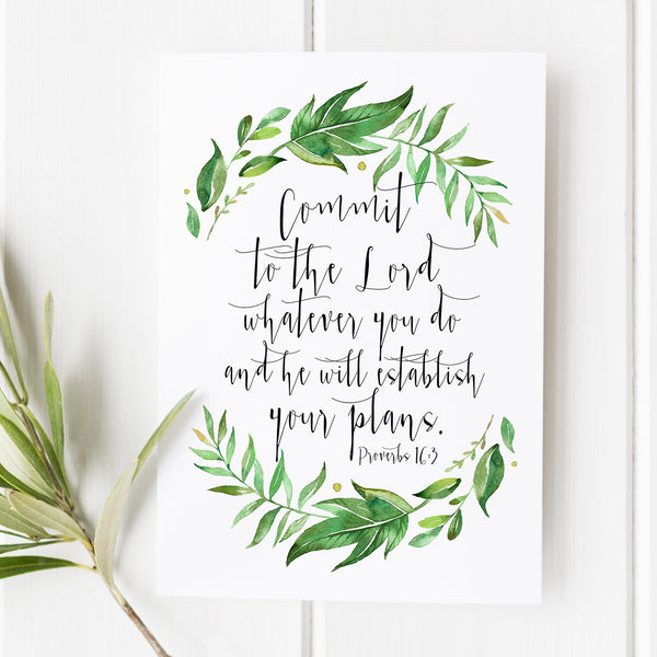 Proverbs 163 - Commit to the Lord - Scripture Art - Bible Verse - Illu ...