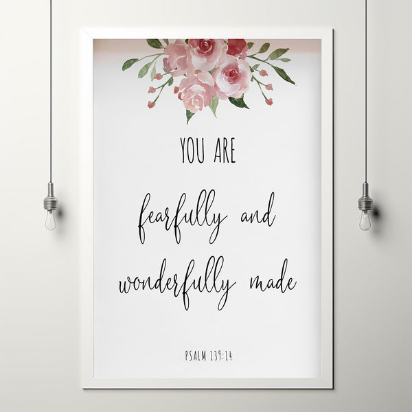 Psalm 139:14 Nursery Bible Verse Floral Poster | Inspirational Scriptu ...
