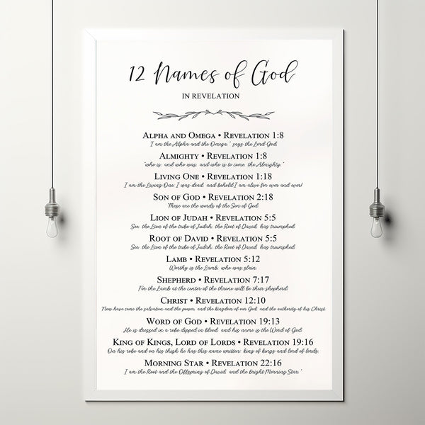 12 Names of God in Revelation New Testament Bible Verse Printable Wall ...