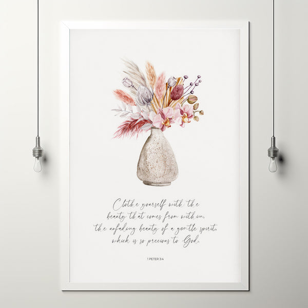 1 Peter 34 Clothe Yourself with Beauty Watercolor Floral Bible Verse W ...