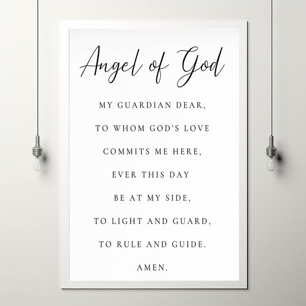 Angel of God My Guardian Dear Prayer Wall Art Print, Guardian Angel Pr ...