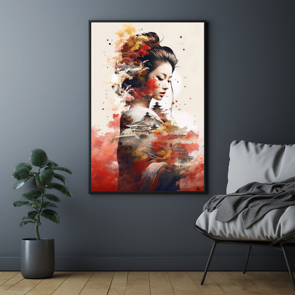 Abstract Double Exposure Poster - Asian Woman with Nature Overlay - Ar ...
