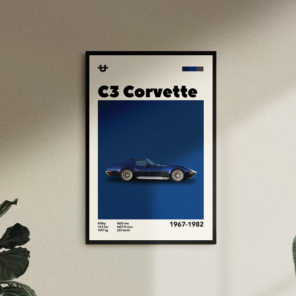 Wall Art Mid-Century Chevrolet Inspired Corvette Poster, birthday, gif ...