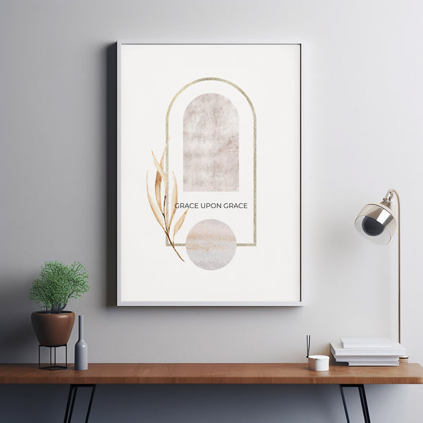 Grace upon Grace Poster Boho Floral Bible Verse Wall Art Decor, Modern ...