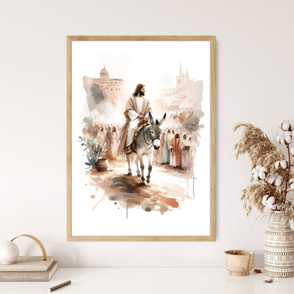 Jesus Riding into Jerusalem Poster Holy Bible Easter Print Home Decor ...