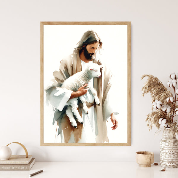 Jesus With the Lamb Canvas Wall Art Poster Holy Bible Art Birthday Gif ...