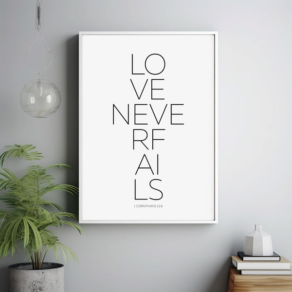 Love Never Fails Bible Verse - Modern Minimalist Scripture Poster for ...