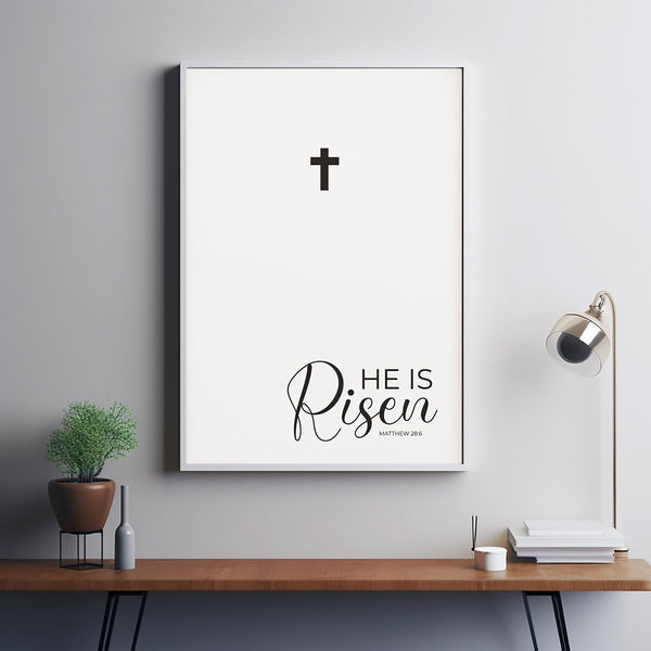 Matthew 286 He is Risen Easter Poster Bible Verse Wall Art with Cross ...