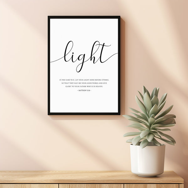 Matthew 516 Let Your Light Shine Minimal Bible Verse Poster, Modern Ch ...