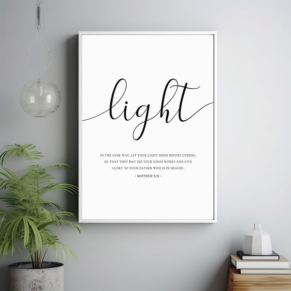 Matthew 516 Let Your Light Shine Minimal Bible Verse Poster, Modern Ch ...