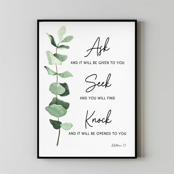 Matthew 77 Bible Verse Print Botanical Scripture Wall Art For Christia ...