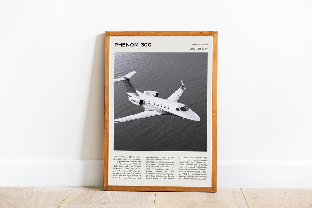Phenom 300 Wall Art Aircraft Jet Poster Embraer Phenom 300 Black White ...