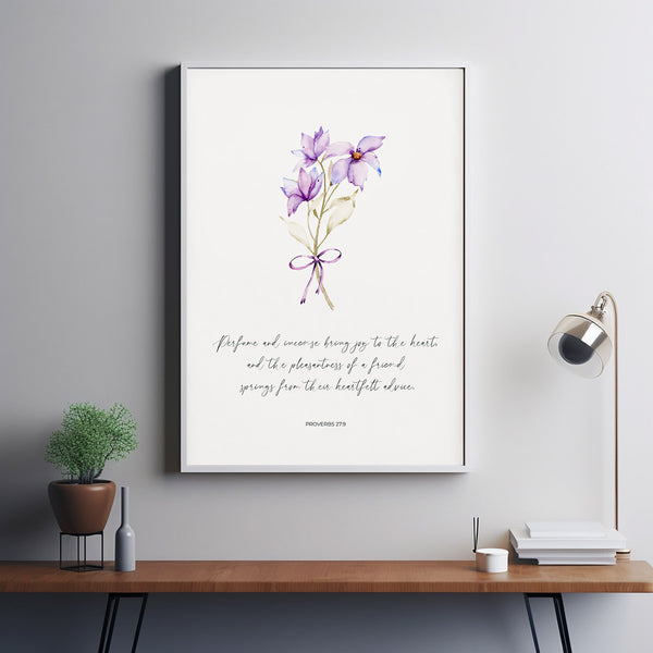 Proverbs 279 Watercolor Purple Floral Bible Verse Wall Art Poster Deco ...