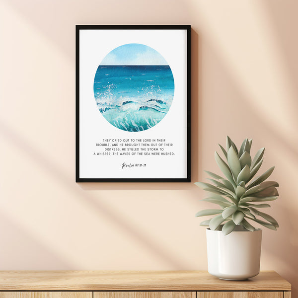 Psalm 107:28-29 'He Stilled' Bible Verse Print | Tranquil Scripture Wa ...