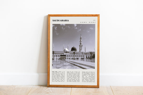 Saudi Arabia Wall Art Poster Saudi Arabia Mecca Riyad Jeddah Black Whi ...