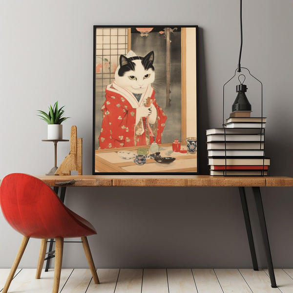Cat Edo-Style Ukiyo-e Poster - Perfect Japanese Style Wall Art for Cat ...