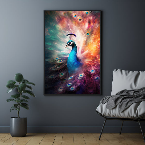 Colorful Peacock Double Exposure Poster - Majestic Tail Spread Art - V ...