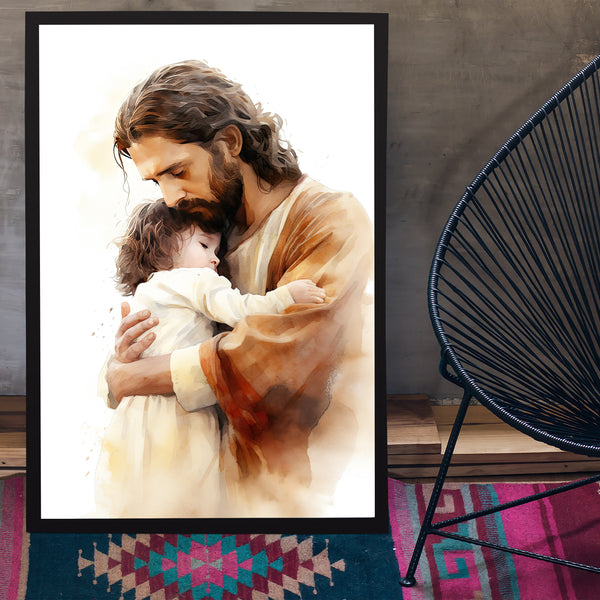 Embrace of Faith Poster - Jesus Holding Child Art Print - Spiritual Ch ...