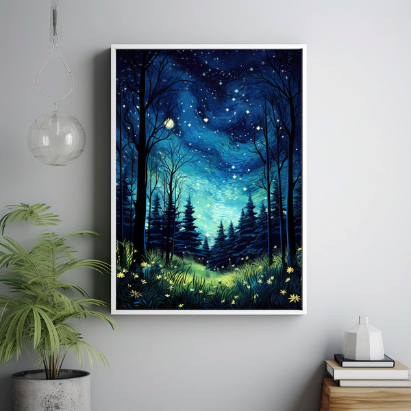 Van Gogh Inspired Spiritual Forest Starry Night Poster - Unique Metall ...